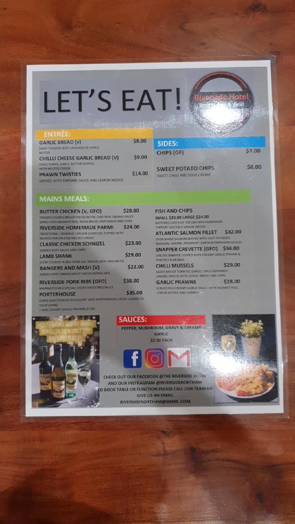 Menu at Avon Bridge Hotel pub & bar, Northam