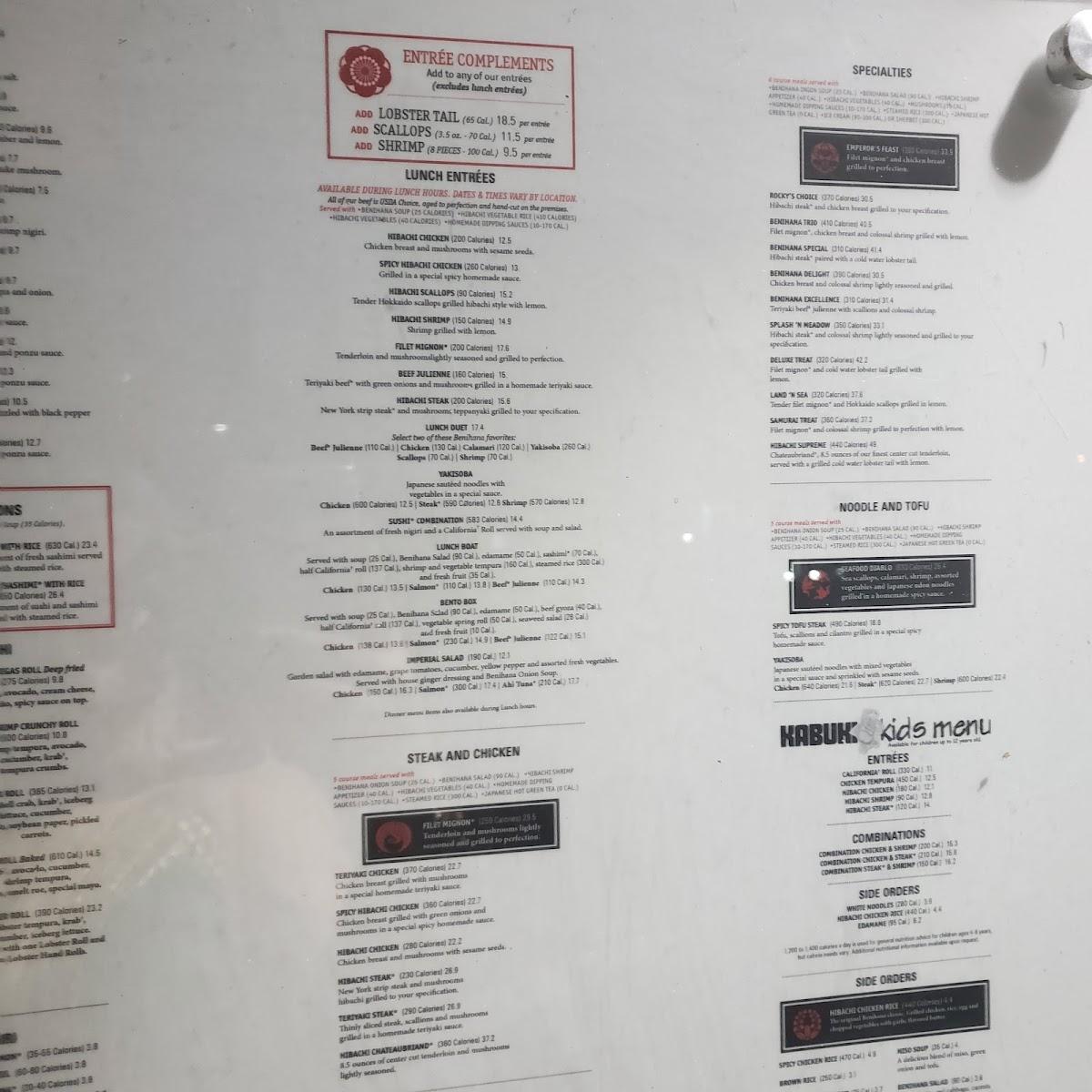 Menu at Benihana restaurant, Lauderdale-by-the-Sea