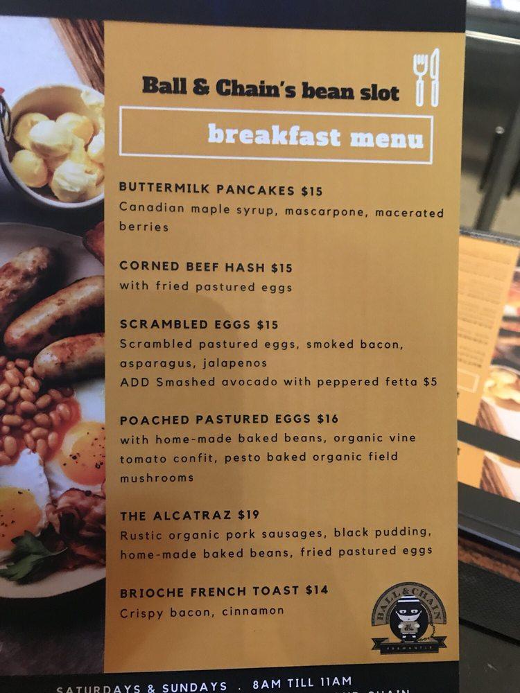 Menu at Ball & Chain pub & bar, Fremantle, Marine Terrace
