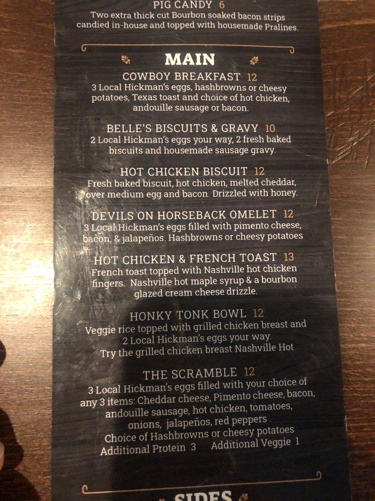 Menu at Belle's Nashville Kitchen restaurant, Scottsdale