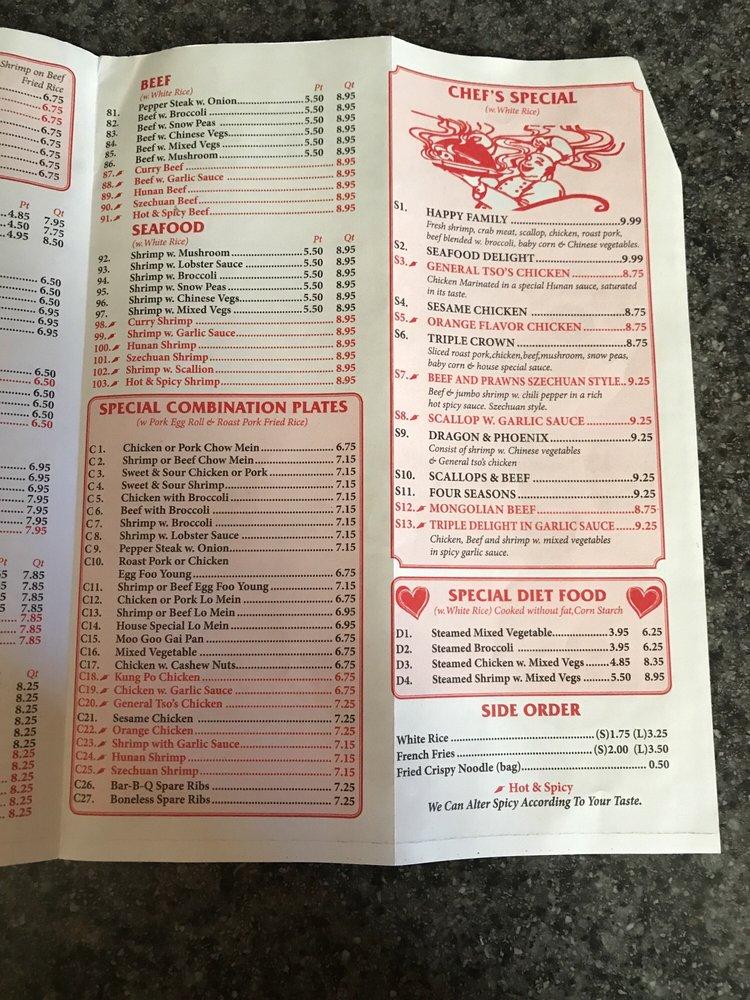 Menu at Chan's Garden restaurant, Chase City