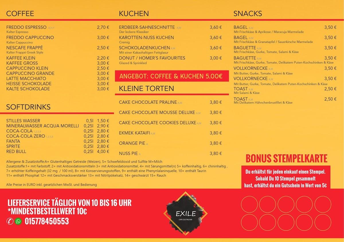 Menu at Exile Cafe & Cocktail Bar, Nuremberg