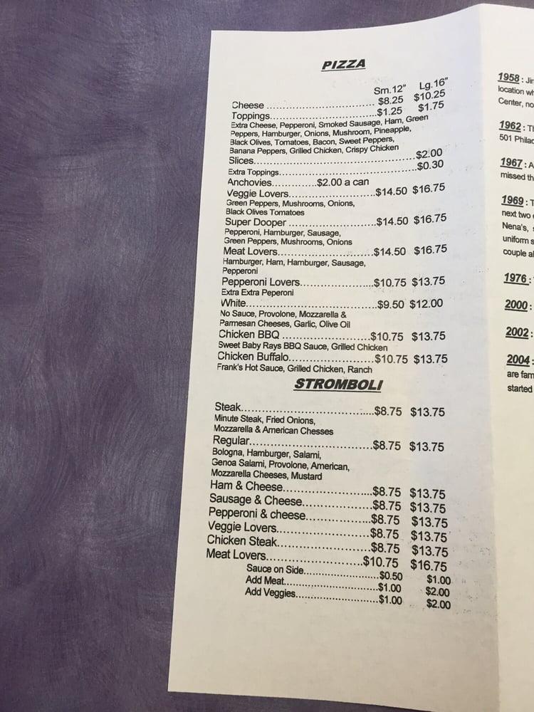 Menu at Jim & Nena's Pizzeria Hallam, Hallam