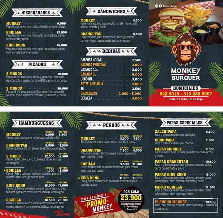 Carta del restaurante MONKEY BURGER, Bucaramanga