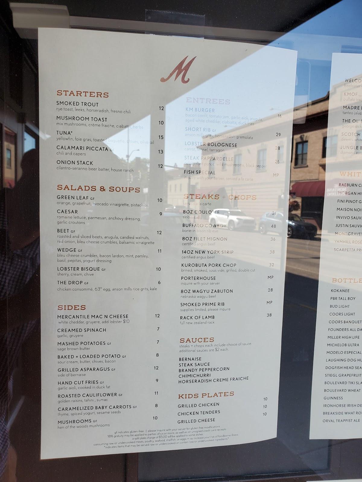 Menu at Mercantile Steak pub & bar, Kalispell