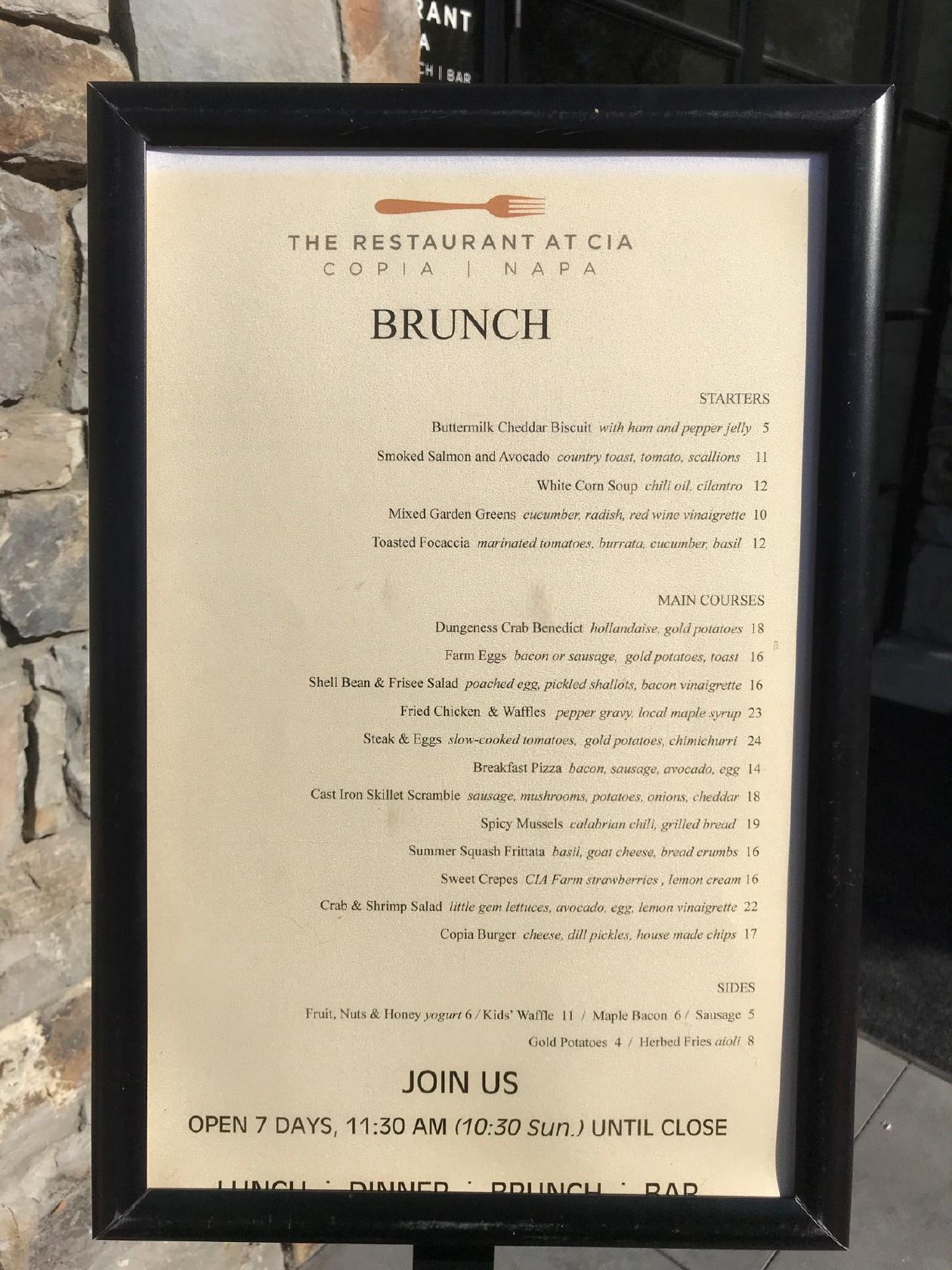 Menu at Lunch Box at Copia restaurant, Napa