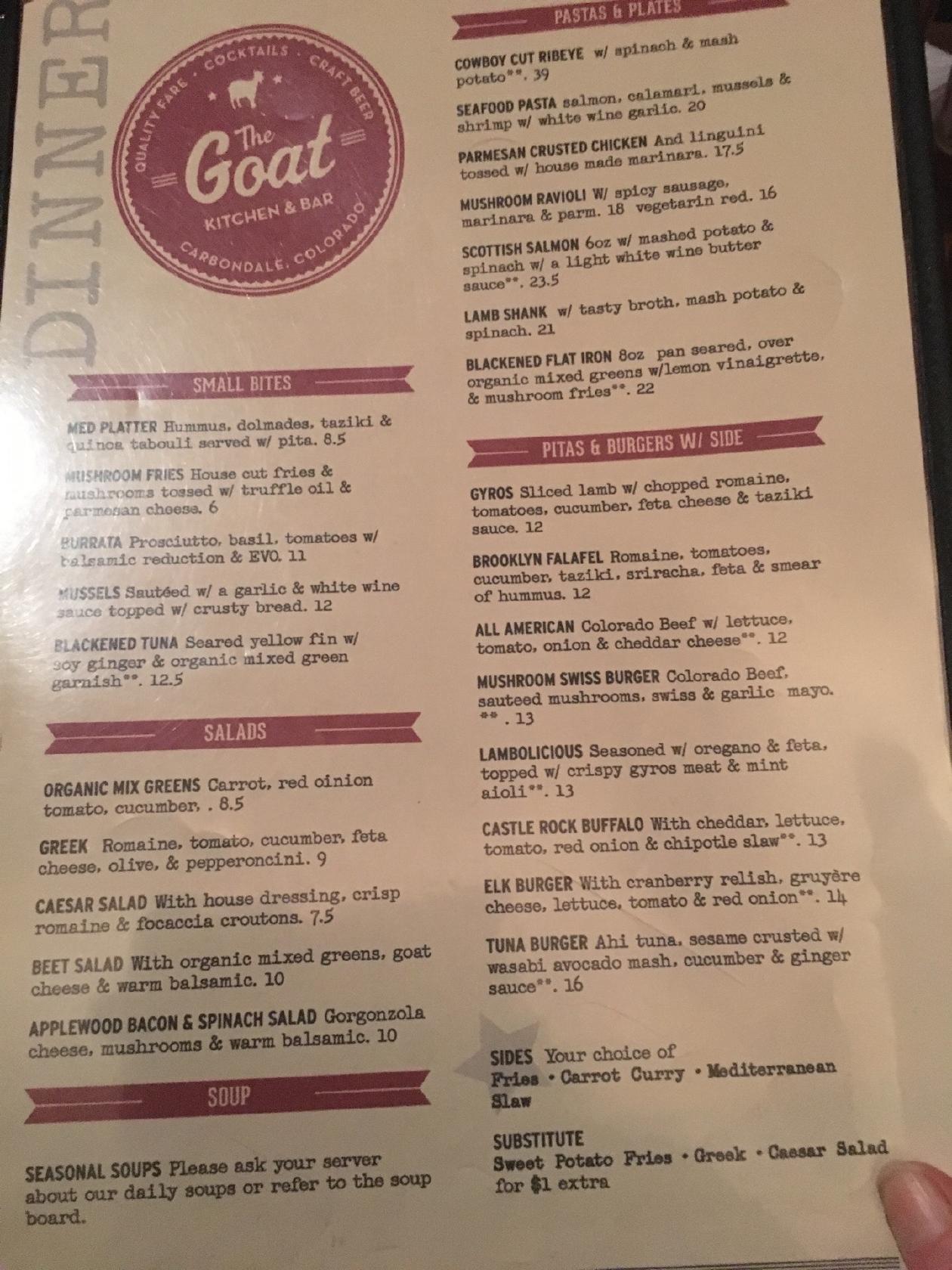 Menu at The Goat Kitchen & Bar, Carbondale