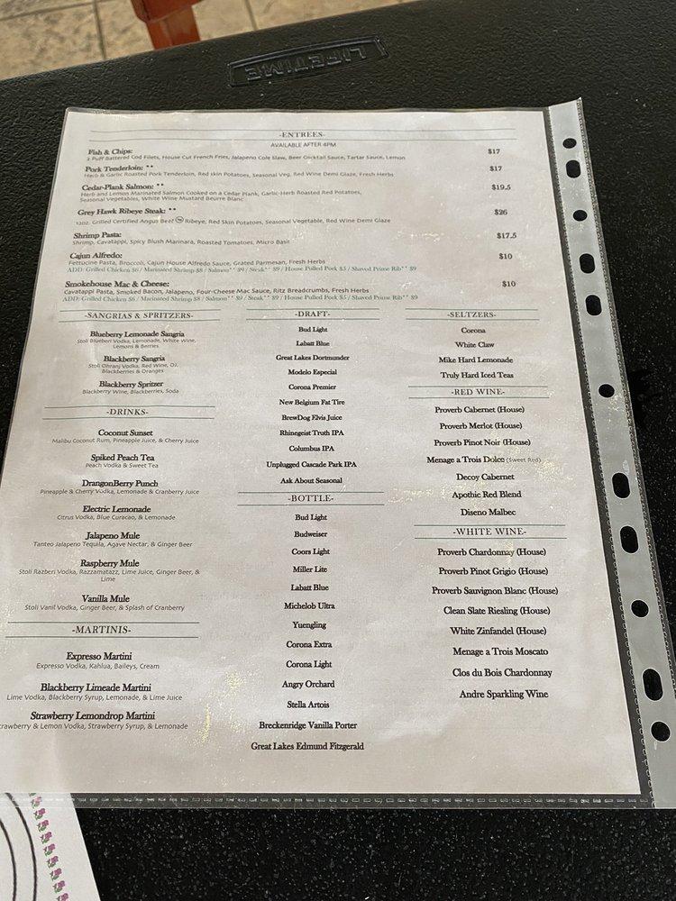 Menu at The Nest at Grey Hawk restaurant, LaGrange