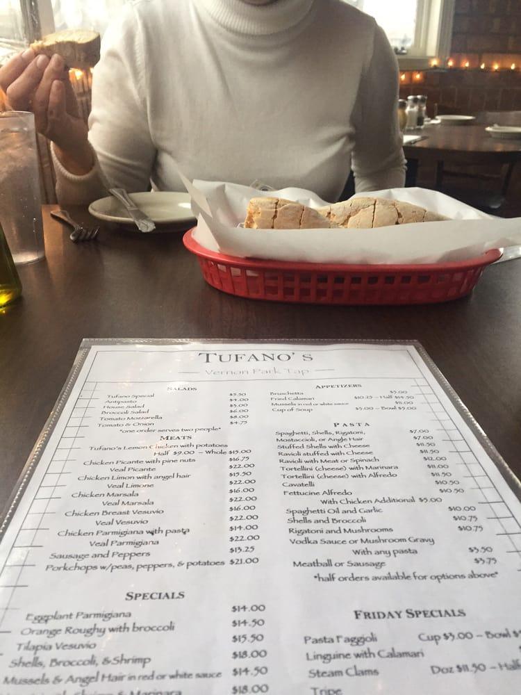 Menu at Tufano's Vernon Park Tap restaurant, Chicago