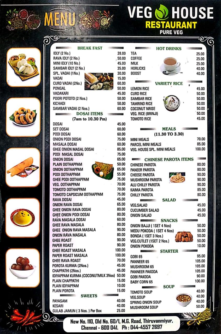 Menu at VEG HOUSE Restaurant, Chennai