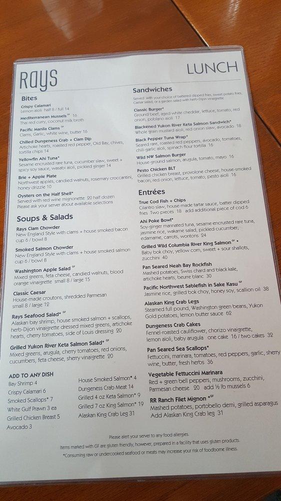 Menu at Ray's Boathouse restaurant, Seattle