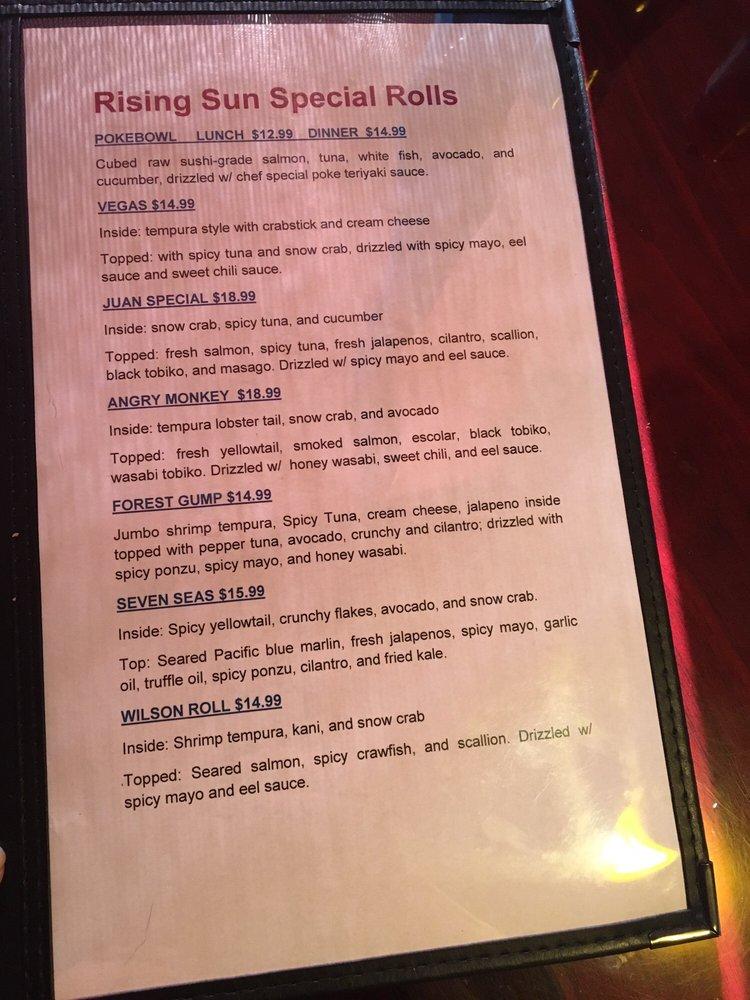 Menu at Rising Sun Sushi and Fusion Restaurant, Humble