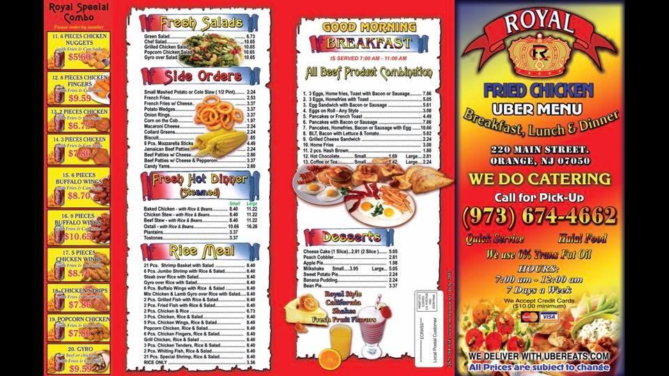 Menu at Royal Fried Chicken restaurant, City of Orange