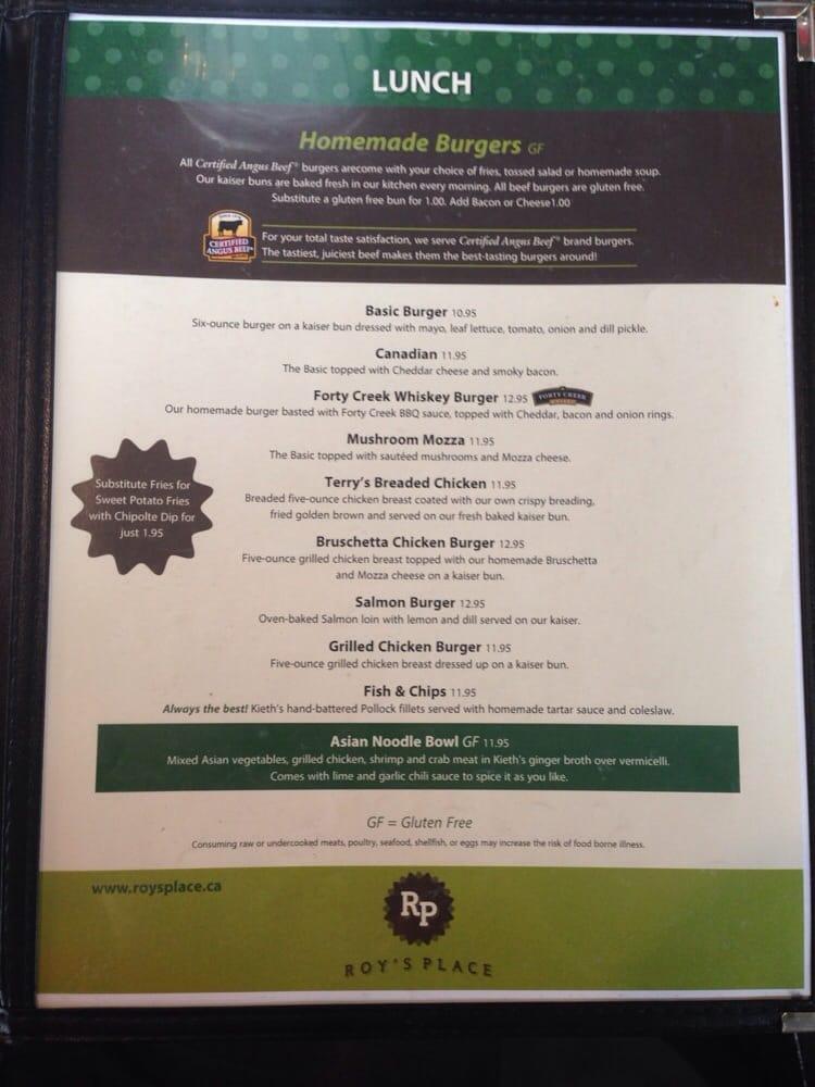 Menu at Roy's Place restaurant, Claresholm