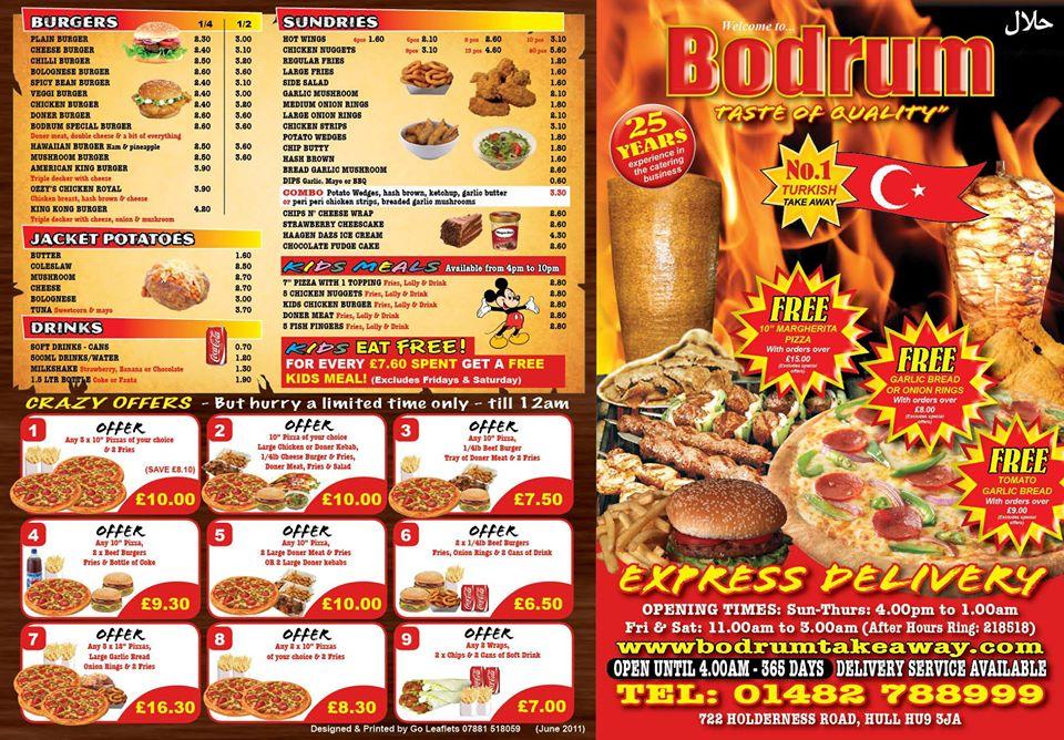 Menu at Bodrum fast food, Hull, 118 George Street
