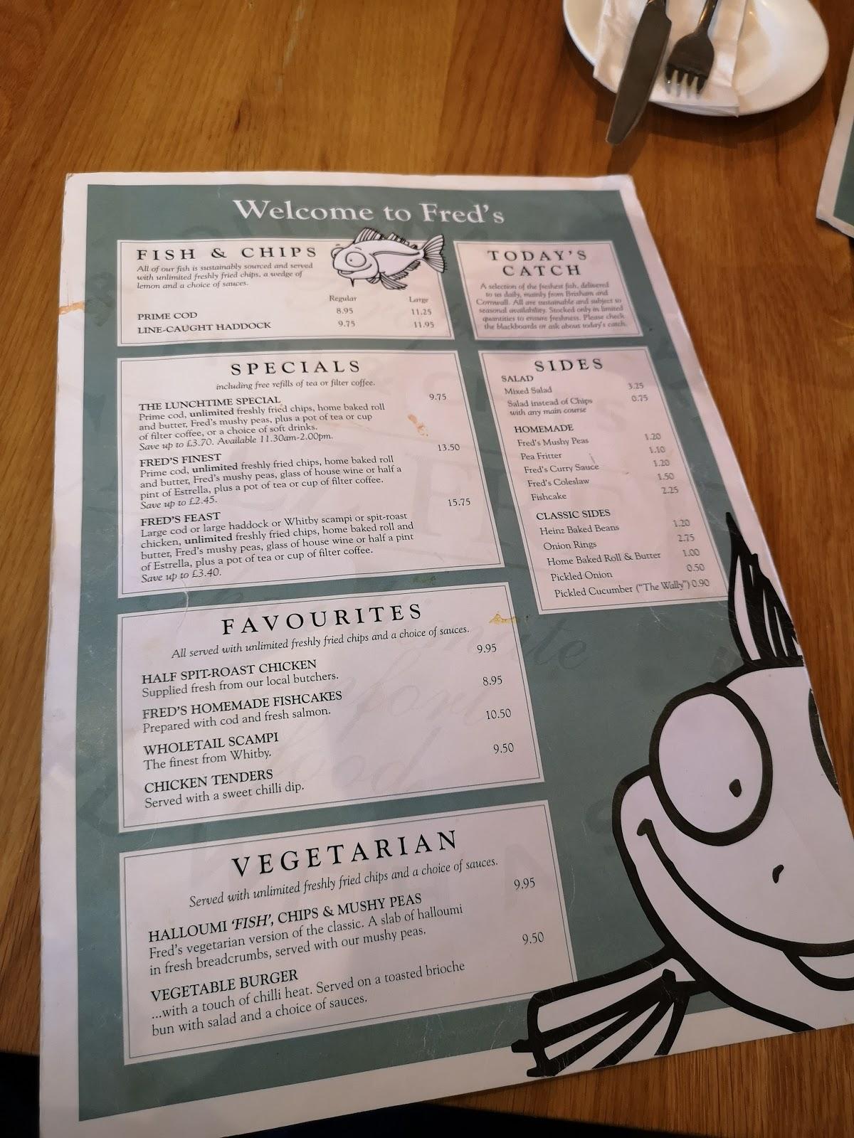 Menu at Chez Fred restaurant, Bournemouth