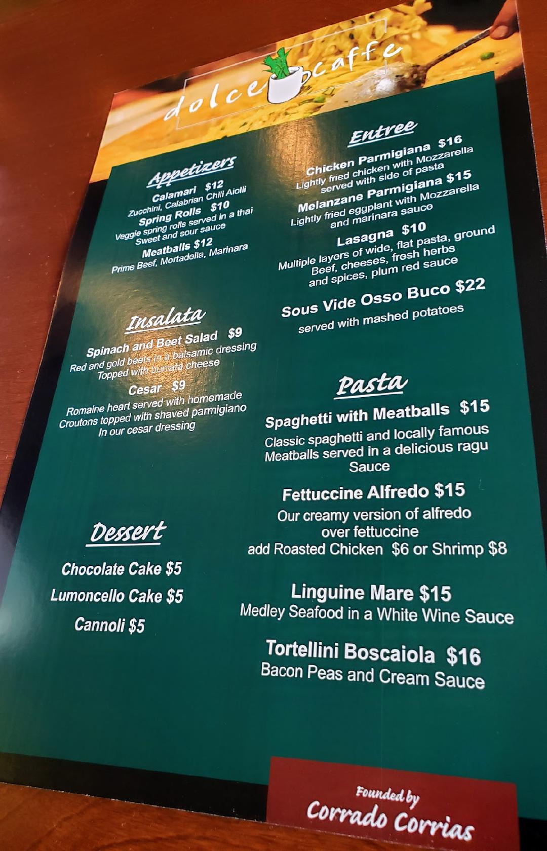 Menu at Dolce Caffe restaurant, Madison