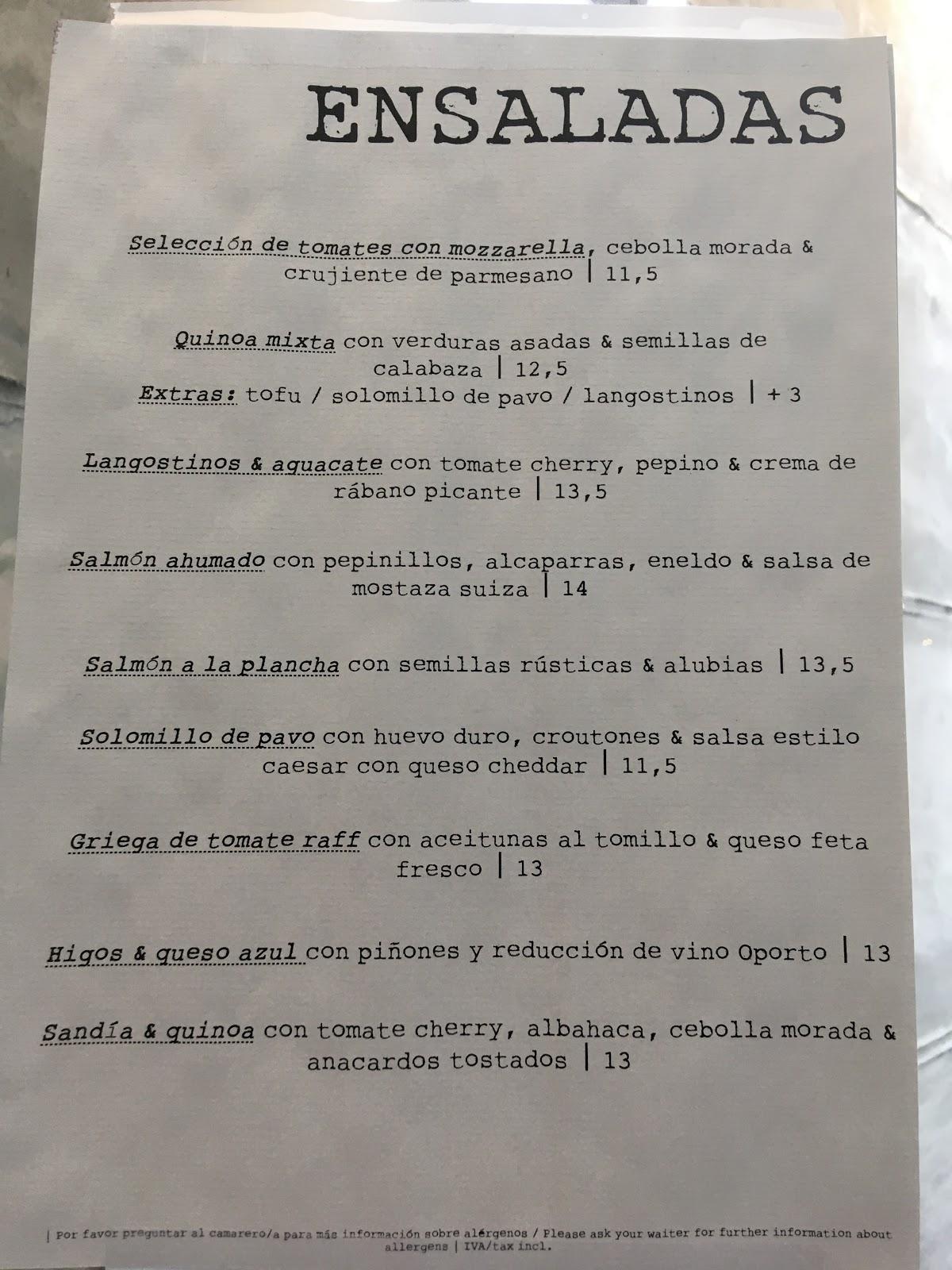 Menu at Etcetera Cafe Bar, Estepona