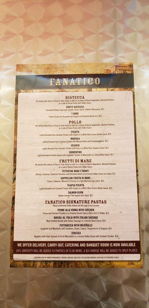 Menu at Fanatico restaurant, Whitewater, 162 W Main St