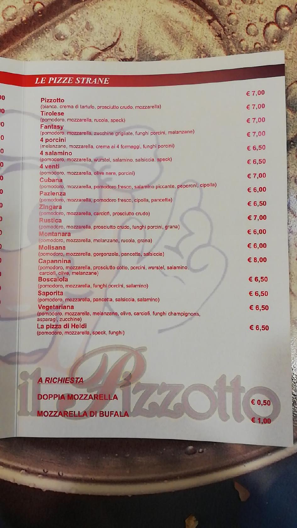 Menu da Il Pizzotto ristorante, Montevarchi