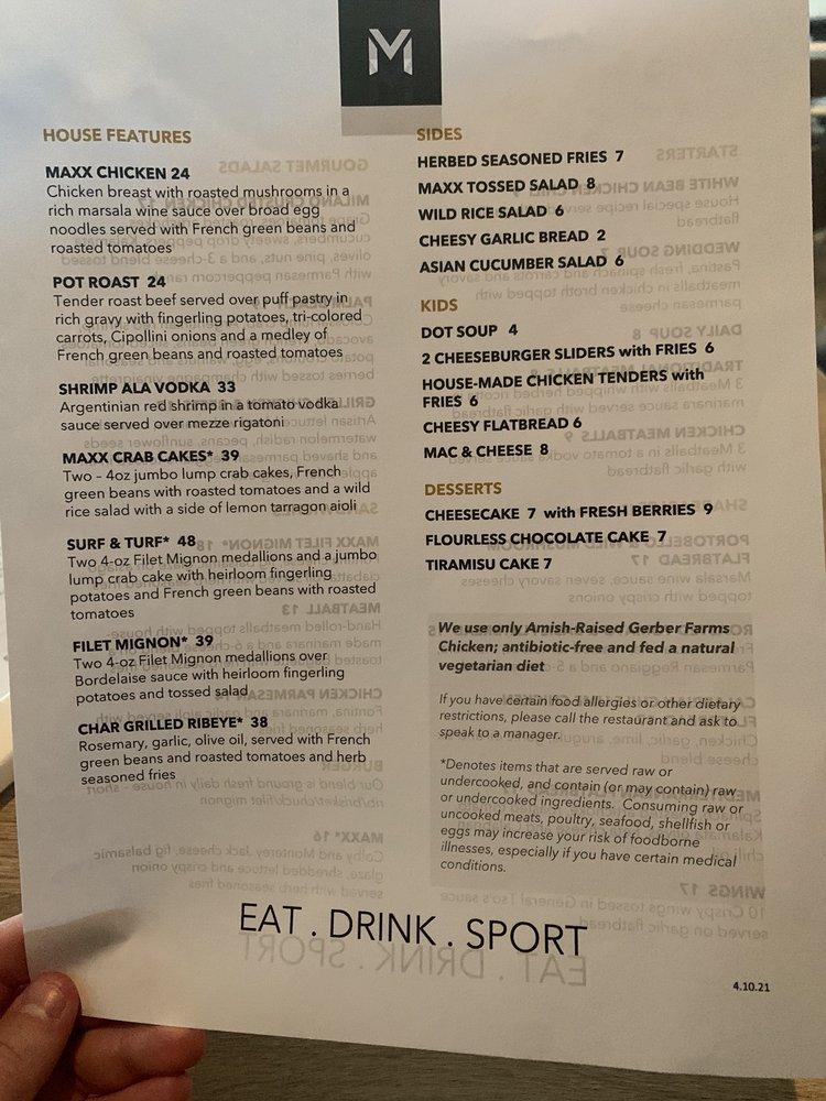 Menu at MAXX Restaurant, Warrendale