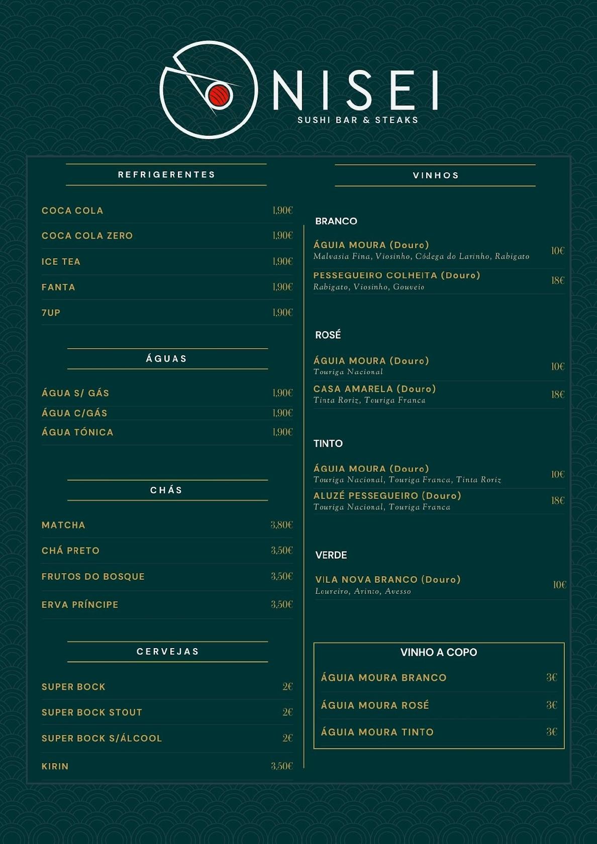 Menu em NISEI Sushi restaurante, Penafiel