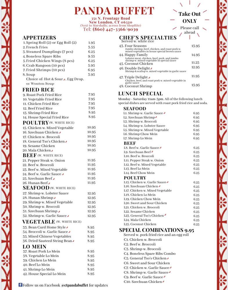 Menu at Panda Buffet restaurant, New London