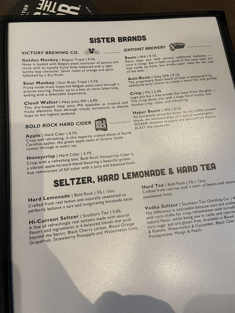 Menu at Southern Tier Brewery Buffalo restaurant, Buffalo