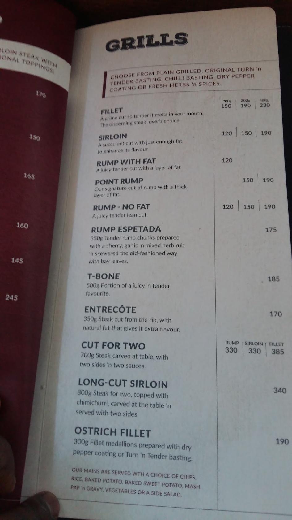 Menu at Turn 'n Tender Steakhouse Waterfall Wilds, Midrand, Shop No 1