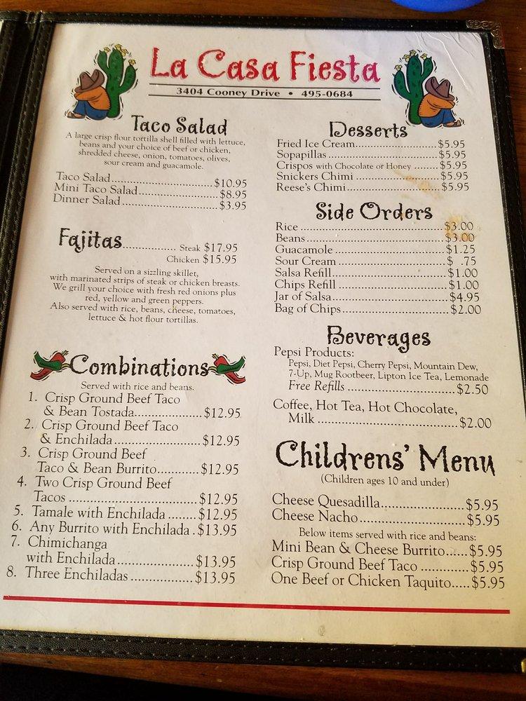 Menu at La Casa Fiesta restaurant, Helena, 632 Euclid Ave