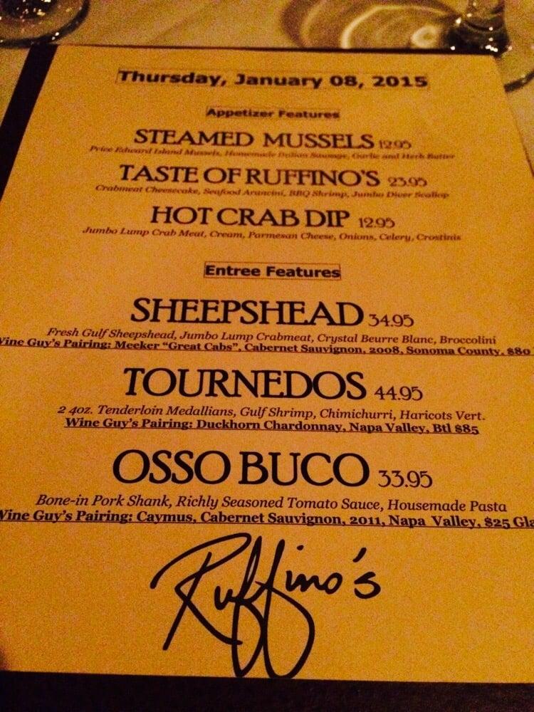 Menu at Ruffino's Italian Restaurant, Baton Rouge, Highland Rd