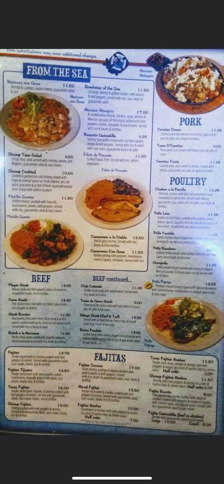 Menu at Tijuana's Grill Mexican Restaurant, Johnsonville