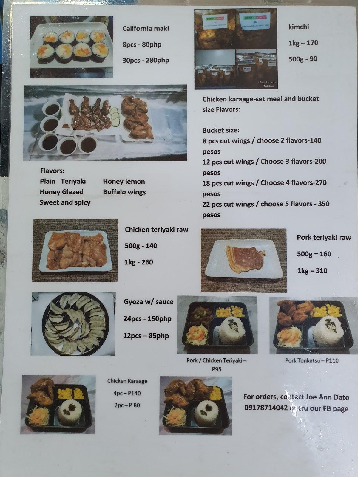 Menu at Tokusatsu Japanese Food House restaurant, Santa Rosa