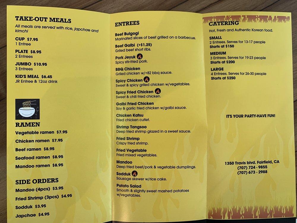 Menu at Plus 82 Korean BBQ, Fairfield