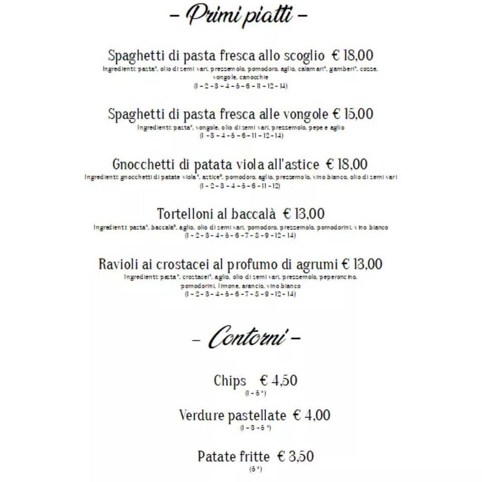 Menu at Cà del Mare restaurant, Malalbergo