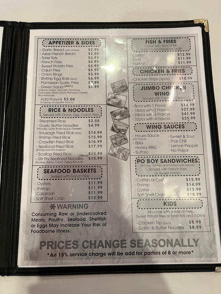 Menu at Crawfish Chef restaurant, Puyallup