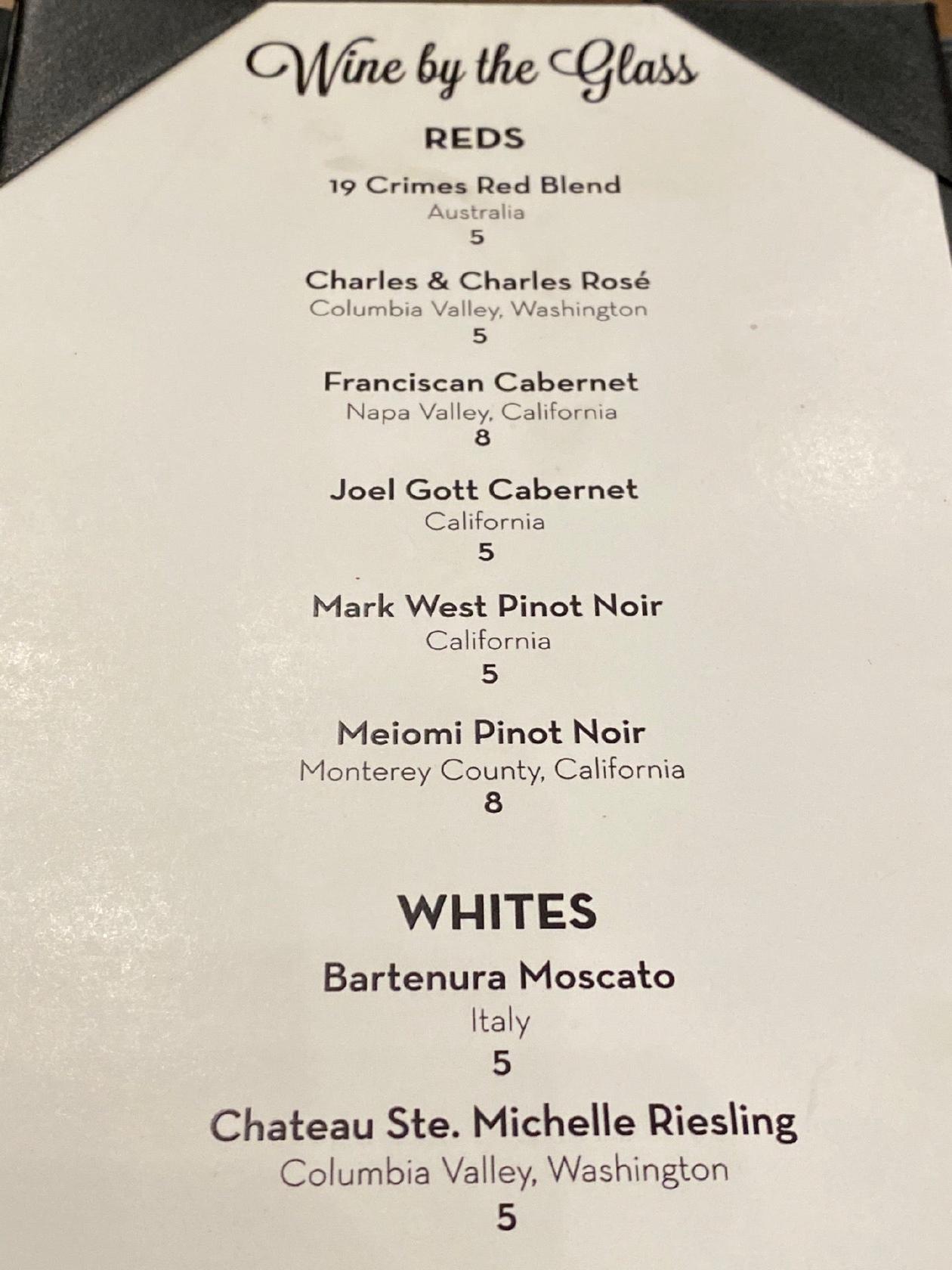 Menu at Division on the Rocks restaurant, Chicago