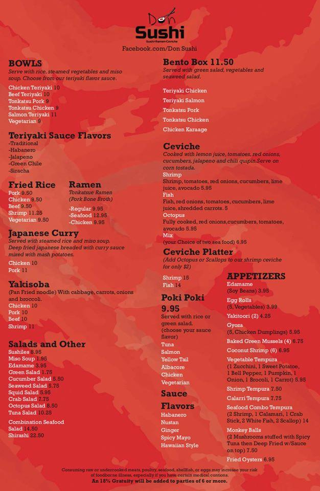 Menu at Don Sushi restaurant, Albuquerque