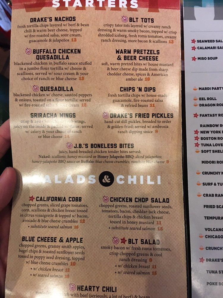 Menu at Drake's restaurant, Nicholasville