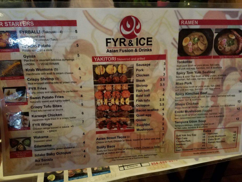Menu at Fyr & Ice Asian Fusion And Drinks restaurant, Coral Springs