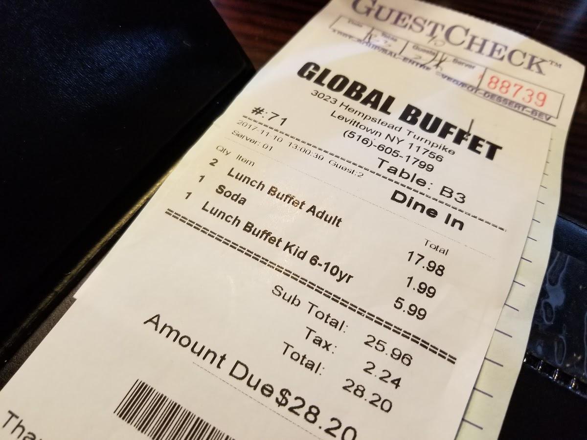 Menu at Global Buffet restaurant, Levittown