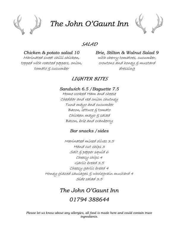 Menu at John Of Gaunt Inn pub & bar, Stockbridge, Horsebridge Rd