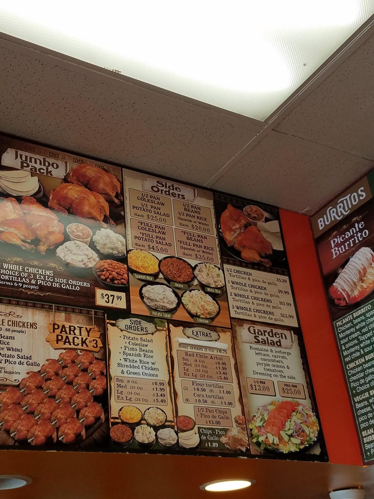 Menu at Juan's Super Pollo restaurant, Irwindale
