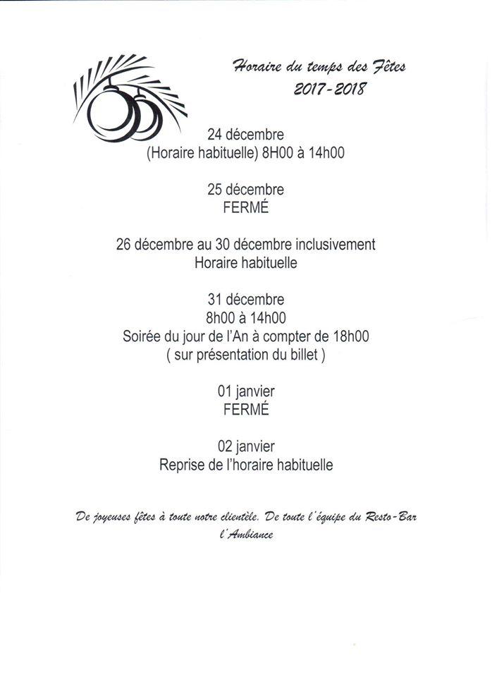 Menu au RESTO-BAR L'AMBIANCE, Sept-Iles