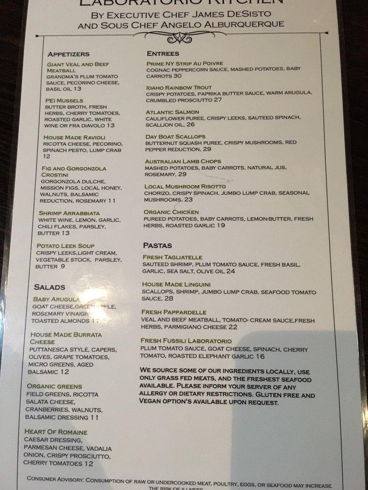 Menu at Laboratorio Kitchen restaurant, Montclair