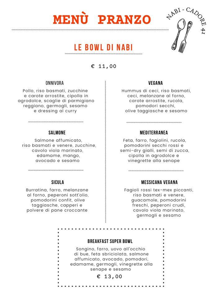 Menu da NaBi ristorante, Milano, Via Cadore