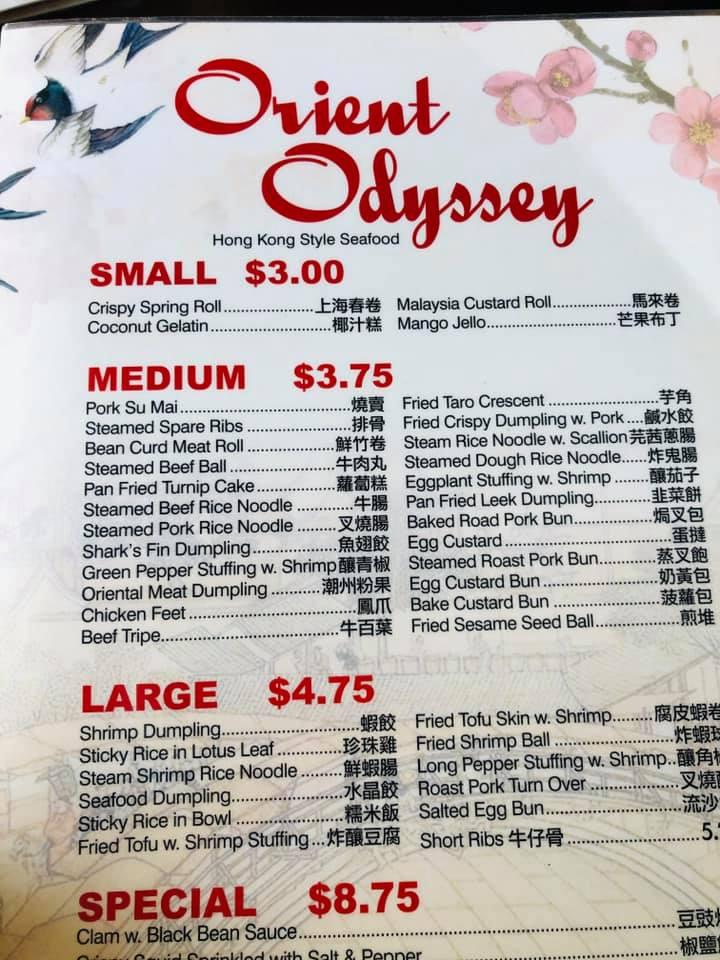 Menu at Orient Odyssey restaurant, Jericho