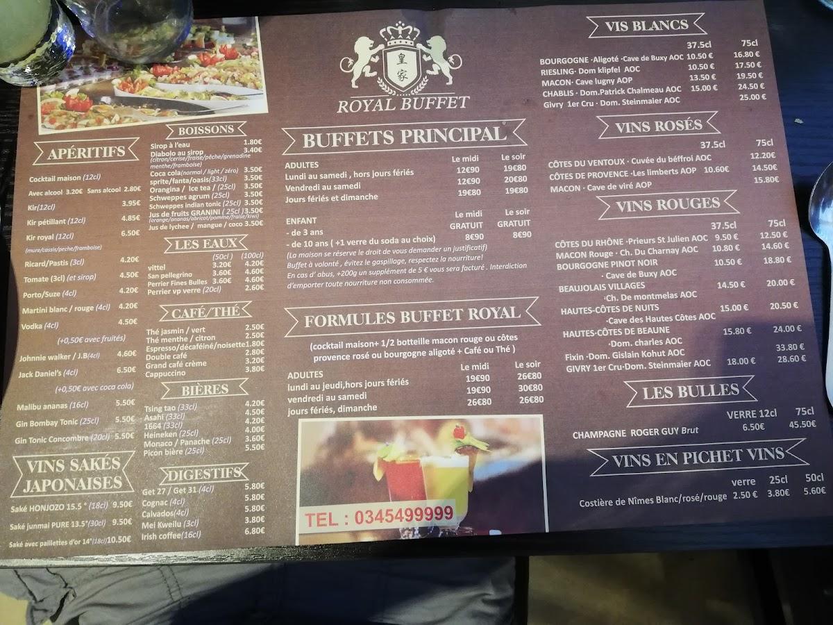 Menu at Royal Buffet restaurant, Dijon