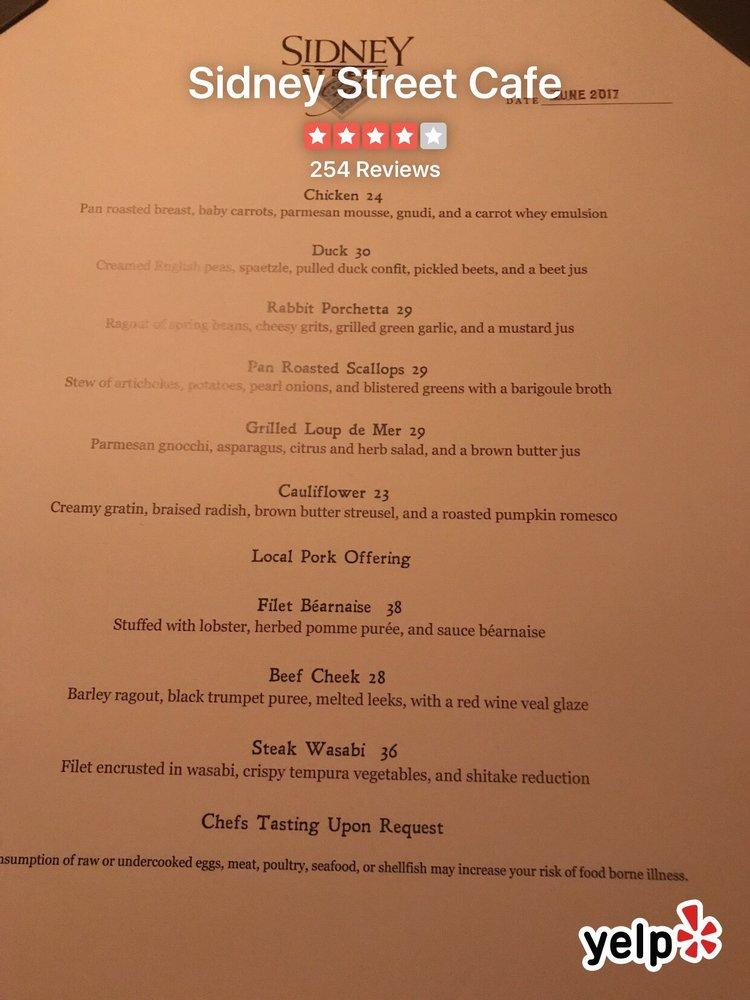 Menu at Sidney Street Cafe, St. Louis