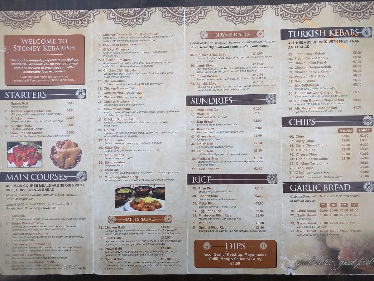 Menu at stoney kebabish pizzeria, Stoneyford, Main St